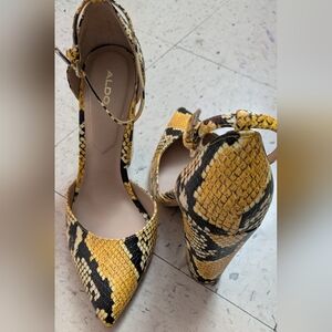 Shoes | Aldo Yellow Snake Print Block Womens Heels | Poshmark